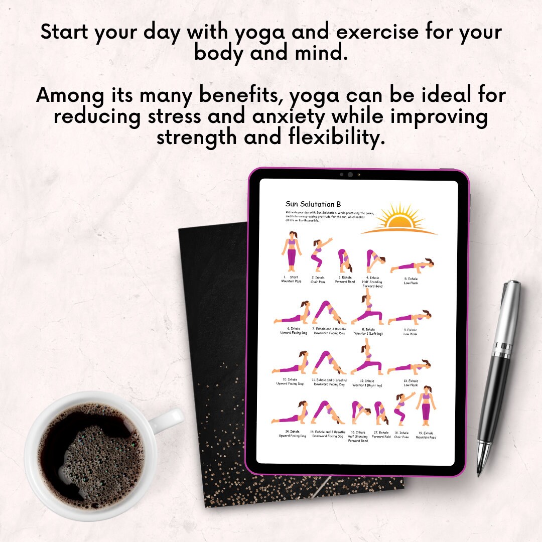 Sun Salutation B Yoga Sequence Poster, Yoga Flow Printable, Digital ...