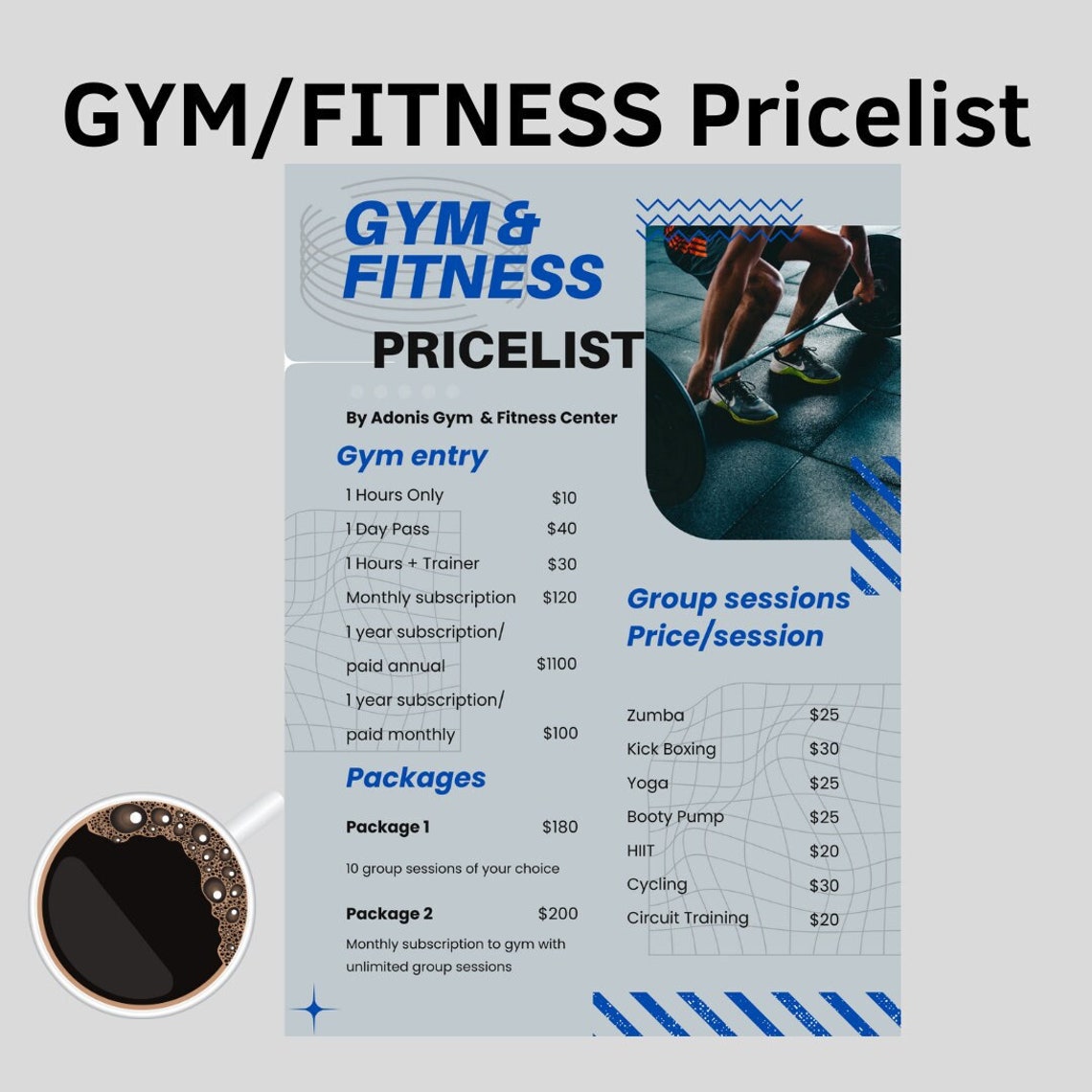 DIY GYM Pricelist Template, Fitness Pricelist Canva Template, Editable ...