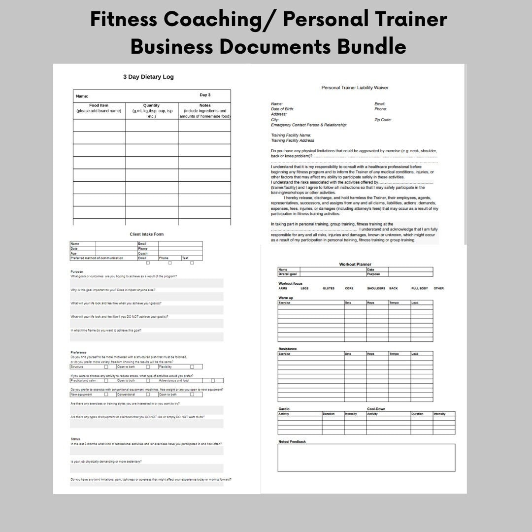 Personal Trainer Fitness Coaching Client Intake Documents Bundle ...
