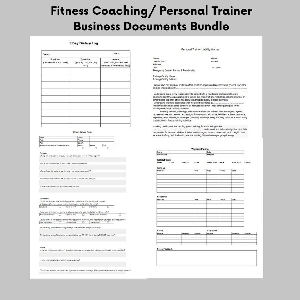 Personal Trainer Fitness Coaching Client Intake Documents Bundle ...