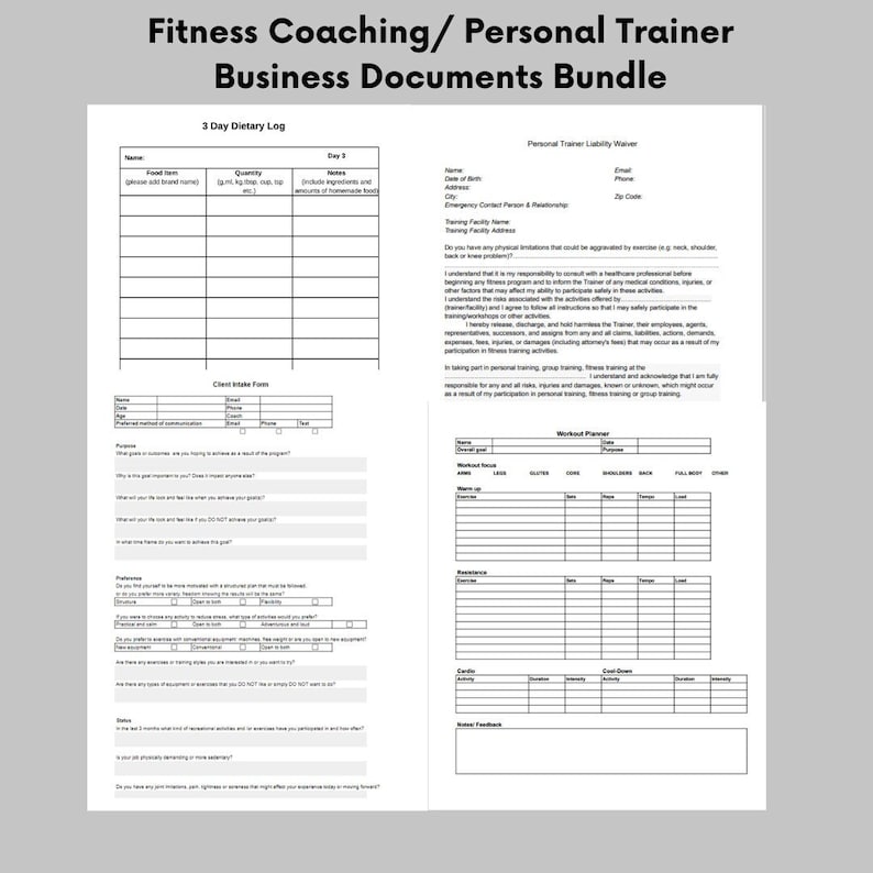 Personal Trainer Fitness Coaching Client Intake Documents Bundle ...