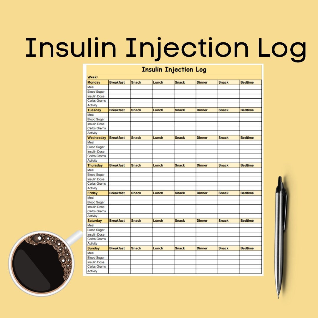 Insulin Injection With Meal Tracker Page,digital Diabetis Log Book ...