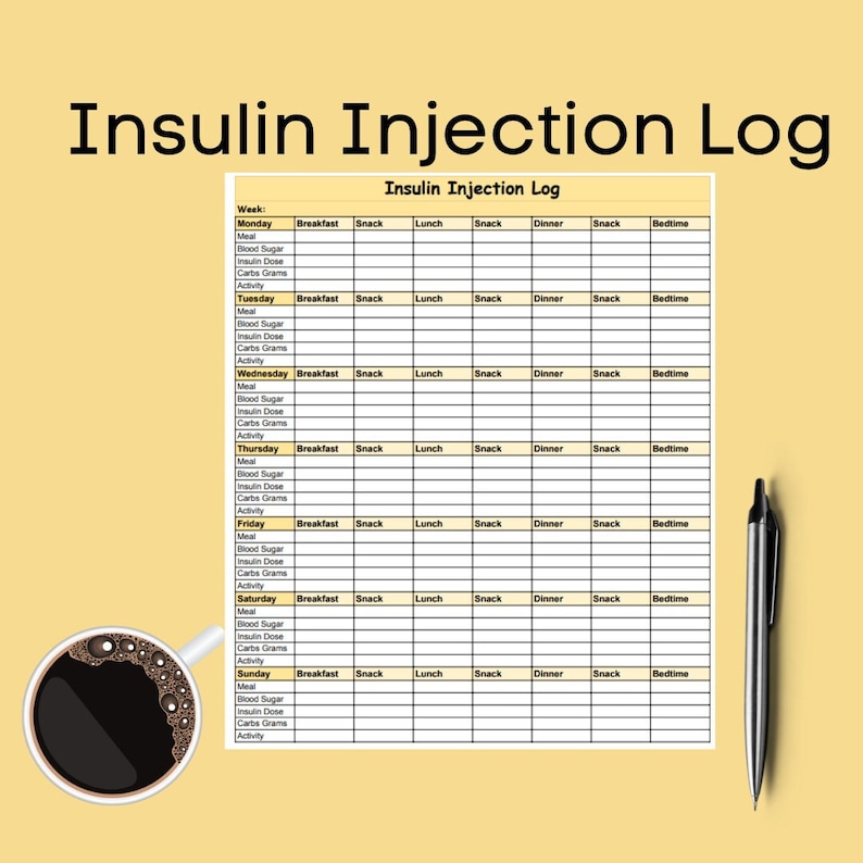 Insulin Injection With Meal Tracker Page,digital Diabetis Log Book ...