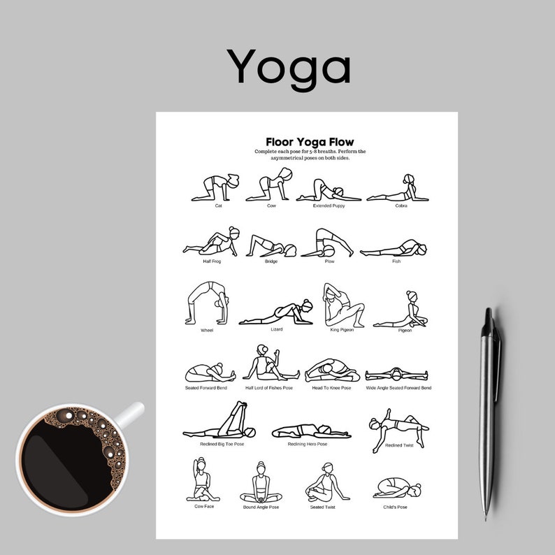 Floor Yoga Poses Printable, Stretching Routine, Yoga Studio Decor (PDF ...