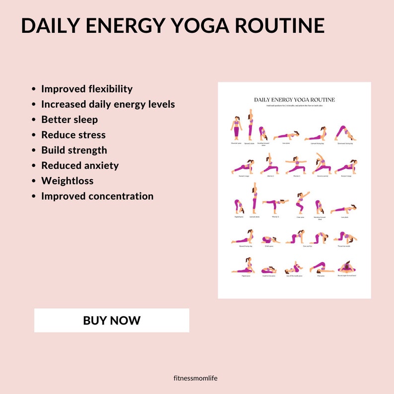 Daily Energy Yoga Poses Poster Printable PDF – Stretching and Flexibility Guide, Yoga Flow ...