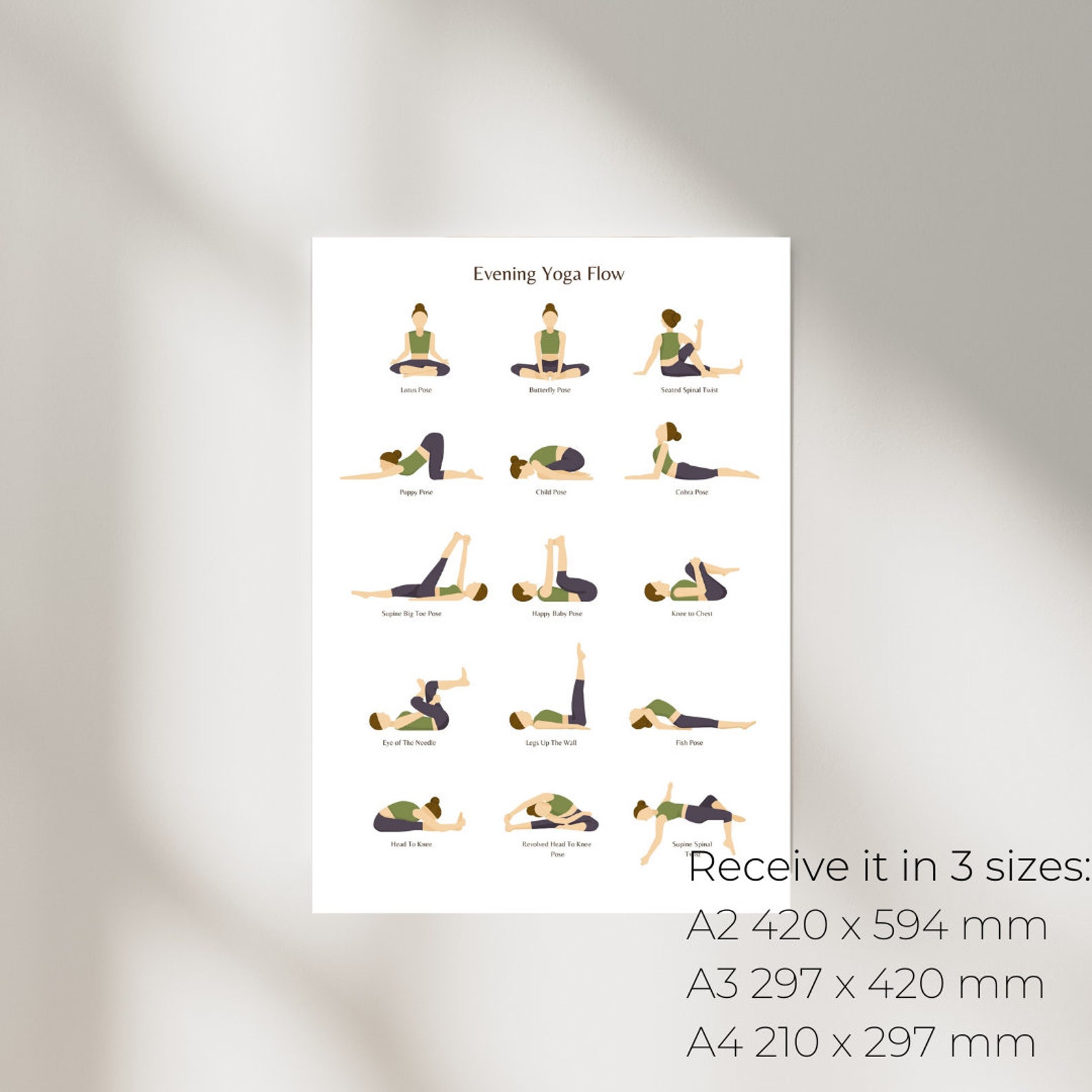 Evening Yoga Flow Printable, 15 Yoga Poses Poster, Yoga Poses Art,yoga ...
