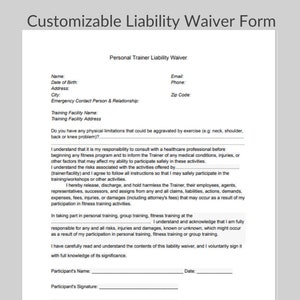 Customizable Personal Trainer Liability Waiver Form (google Doc Template) - Etsy