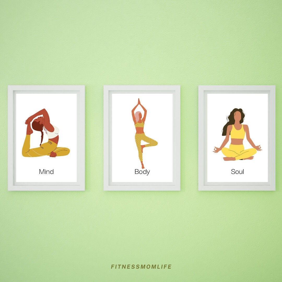 Positive Aura Printable Set of 3, Mindfulness Yoga Poses Poster Set ...
