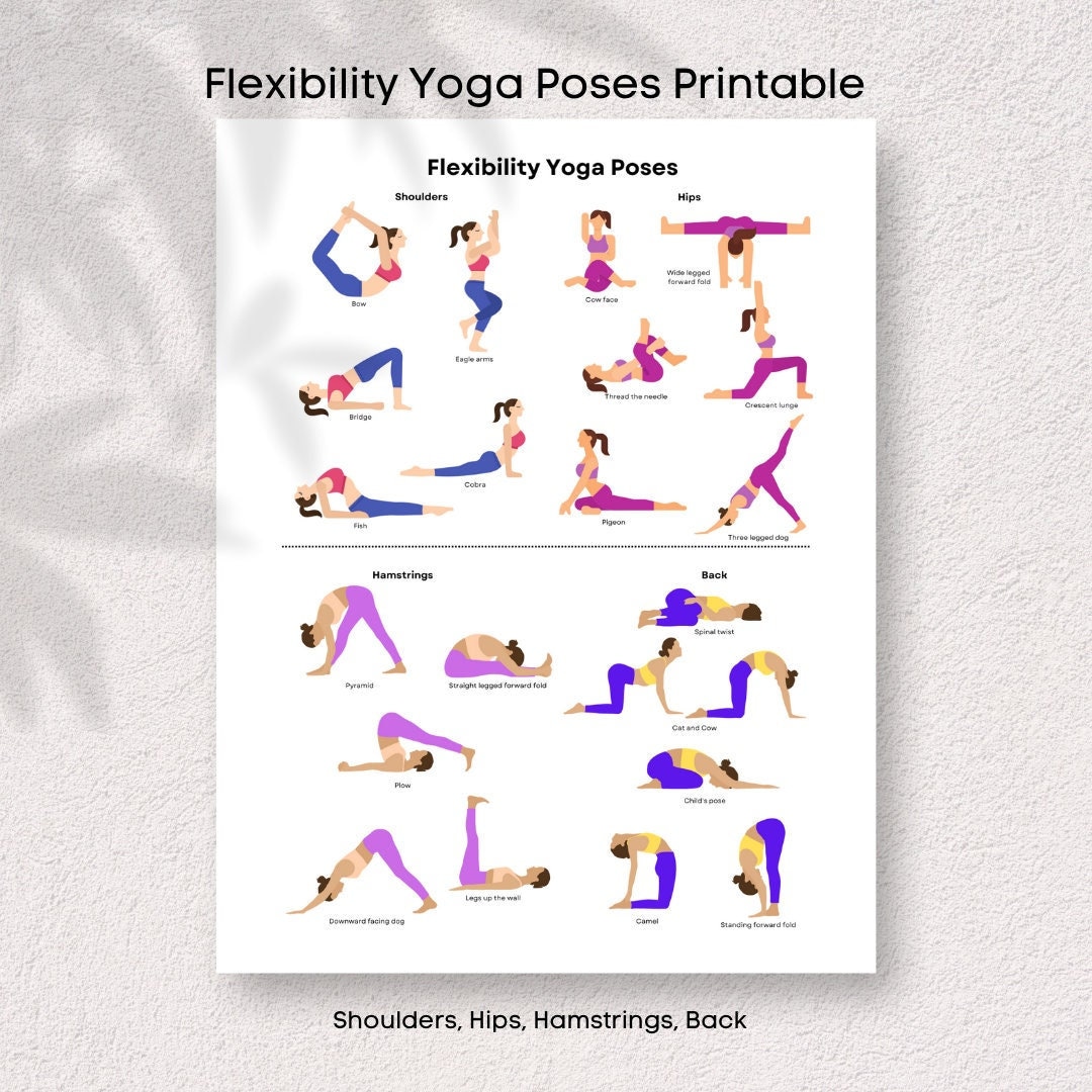Flexibility Yoga Poses Printable, Back Hips Shoulders Hamstring Stretch ...