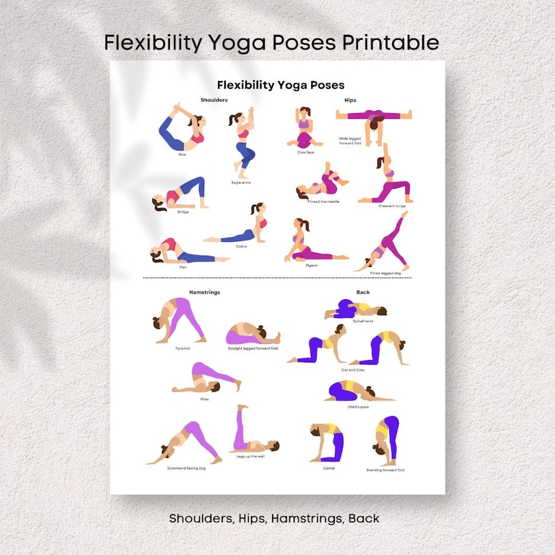 Flexibility Yoga Poses Printable, Hip, Back & Shoulder Stretches ...