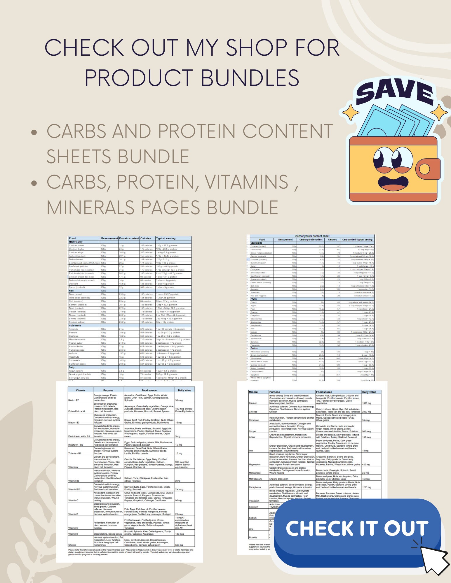Vitamin List With Food Sources and Daily Value, Nutrient Sheet ...