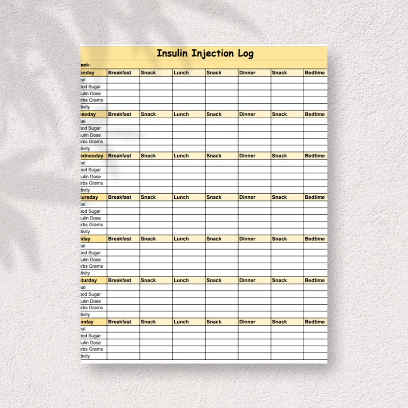 Insulin Injection With Meal Tracker Page,digital Diabetis Log Book ...