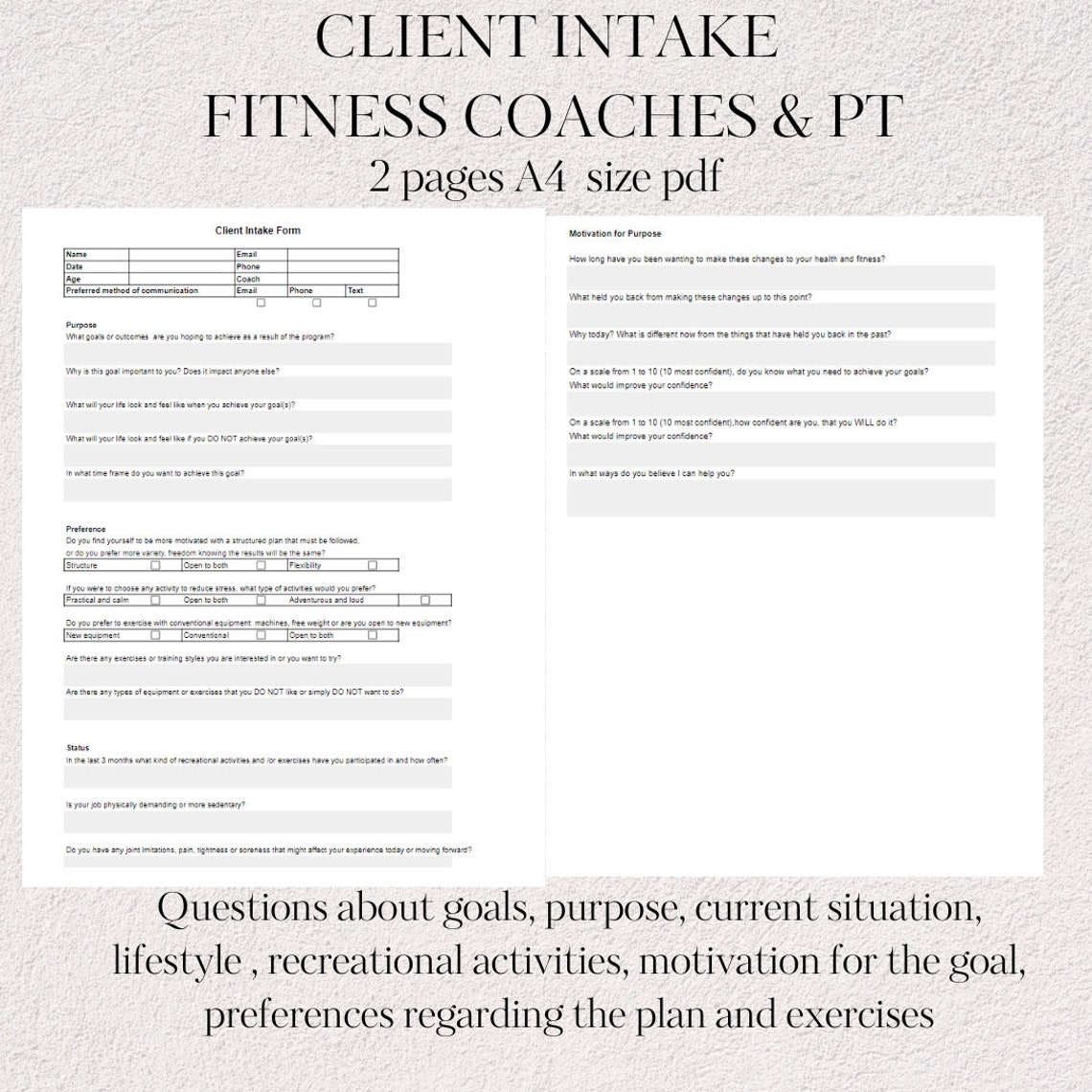 Personal Trainer Fitness Coaching Editable Documents Bundle,client ...