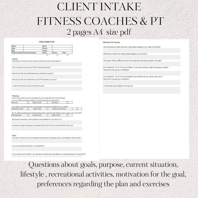 Personal Trainer Fitness Coaching Client Intake Documents Bundle ...