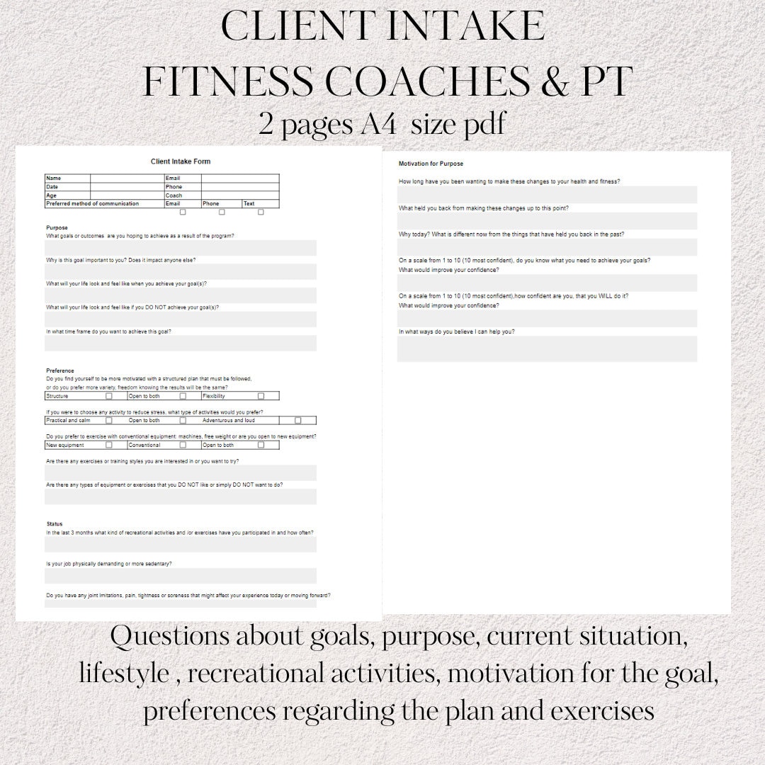 Personal Trainer Fitness Coaching Client Intake Documents Bundle ...