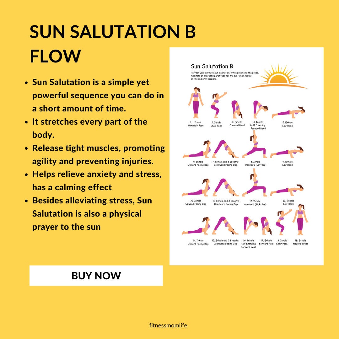 Sun Salutation B Yoga Sequence Poster, Yoga Flow Printable, Digital Yoga Poses With Names Pdf ...
