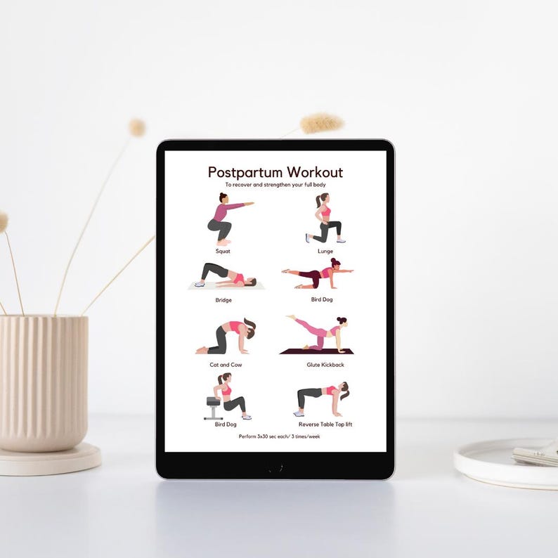 Postpartum Workout Poster | Full Body Recovery Routine PDF | Diastasis ...