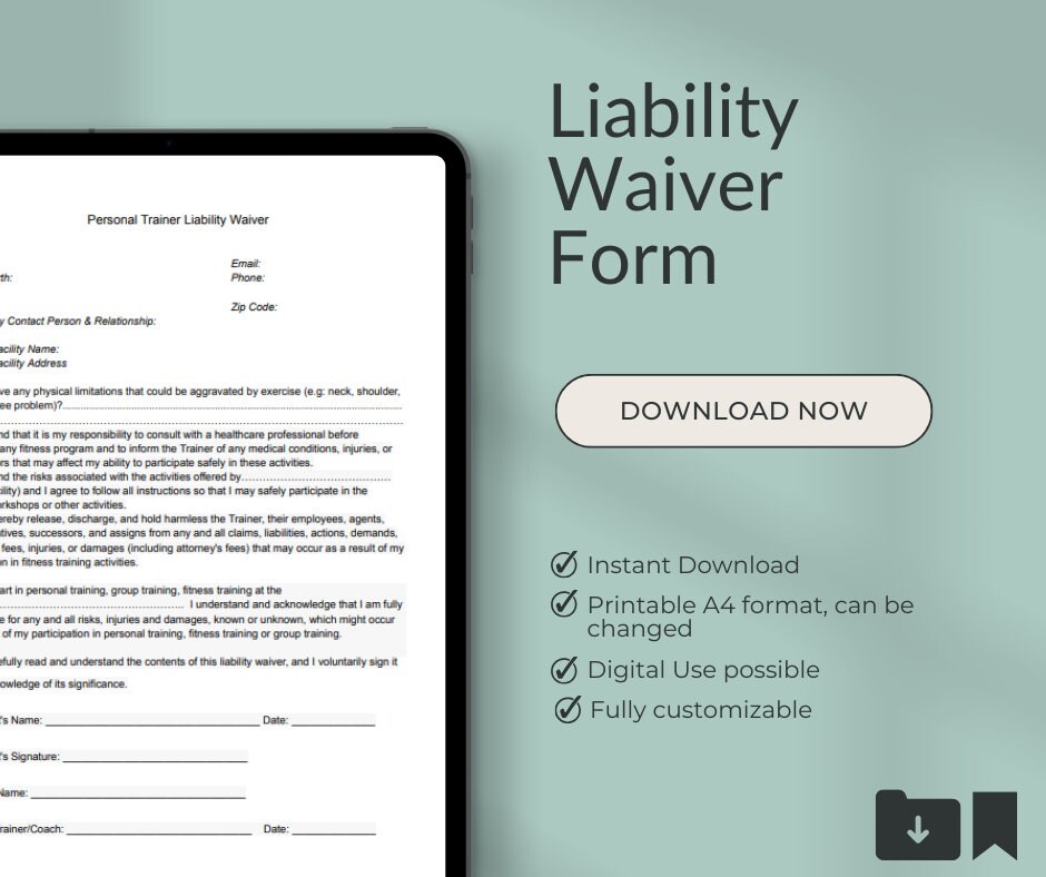 Customizable Liability Waiver Form, Personal Trainer Client Intake ...
