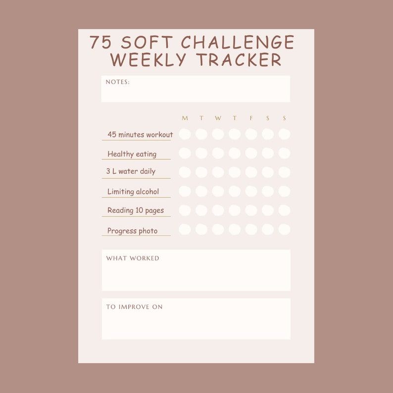 Minimalist 75 Soft Challenge Tracker Printable 75 Days Habit - Etsy