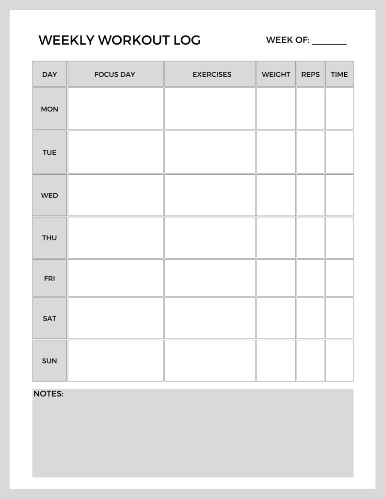 Weekly Workout Log Admin Page,weekly Workout Tracker Page, Fitness ...