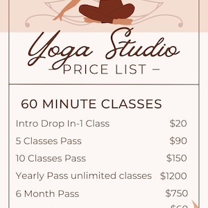 Yoga Studio Price List Template, Canva Yoga Intsructor Price List, Editable Canva Template for ...
