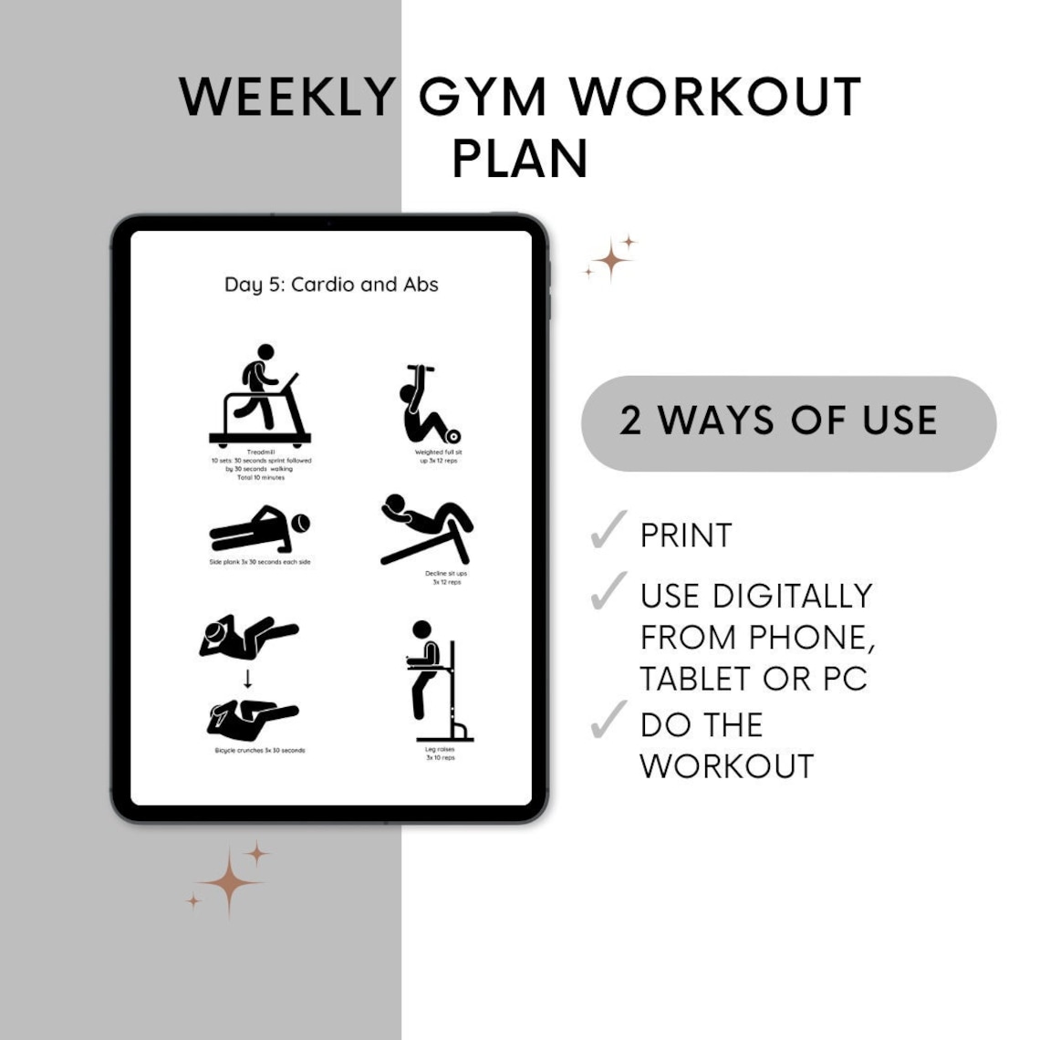 Gym Workout Week Plan Printable PDF - 1 Week Fitness Program for Muscle ...