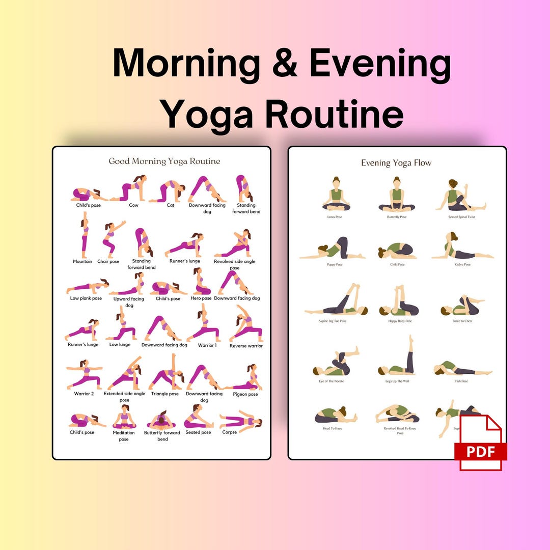 Morning and Evening Yoga Routine 2 Page Bundle, Yoga Poses Printable ...