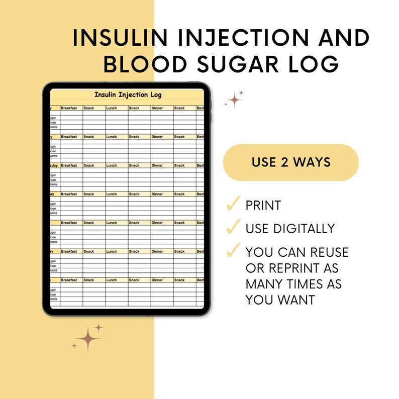 Insulin Injection With Meal Tracker Page,digital Diabetis Log Book ...