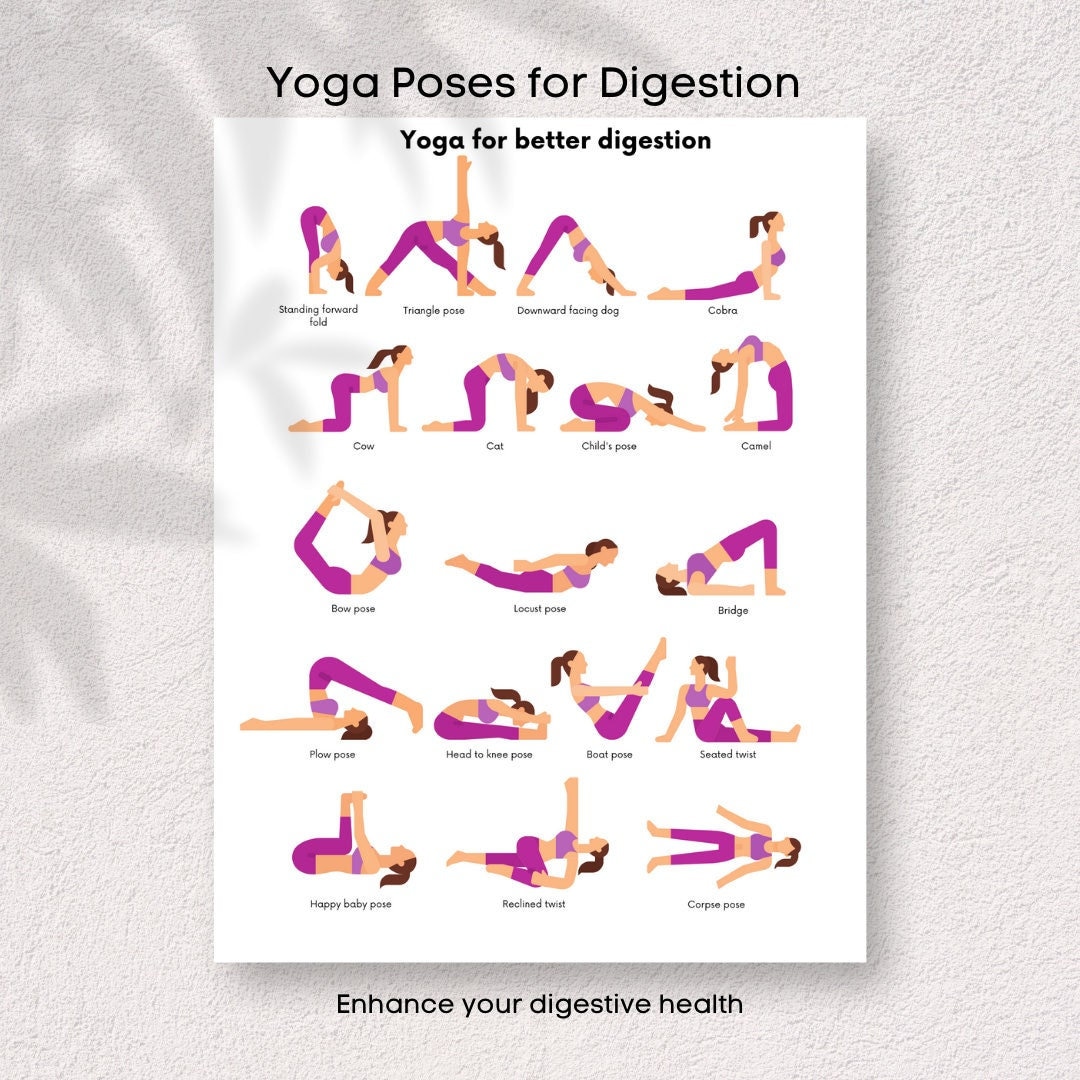 Yoga Poses for Digestion Print, Stretching Exercises, Anxiety Relief ...