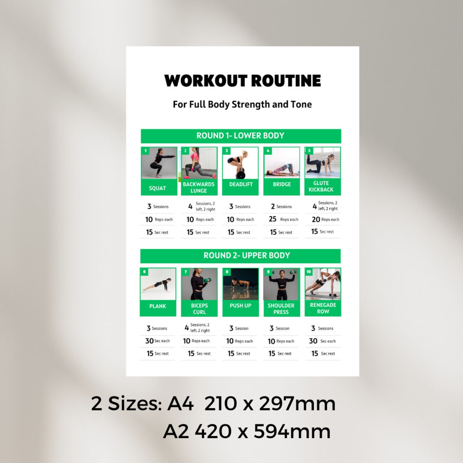 10 Full Body Home Workout Poster, Daily Strength Training, Exercise ...
