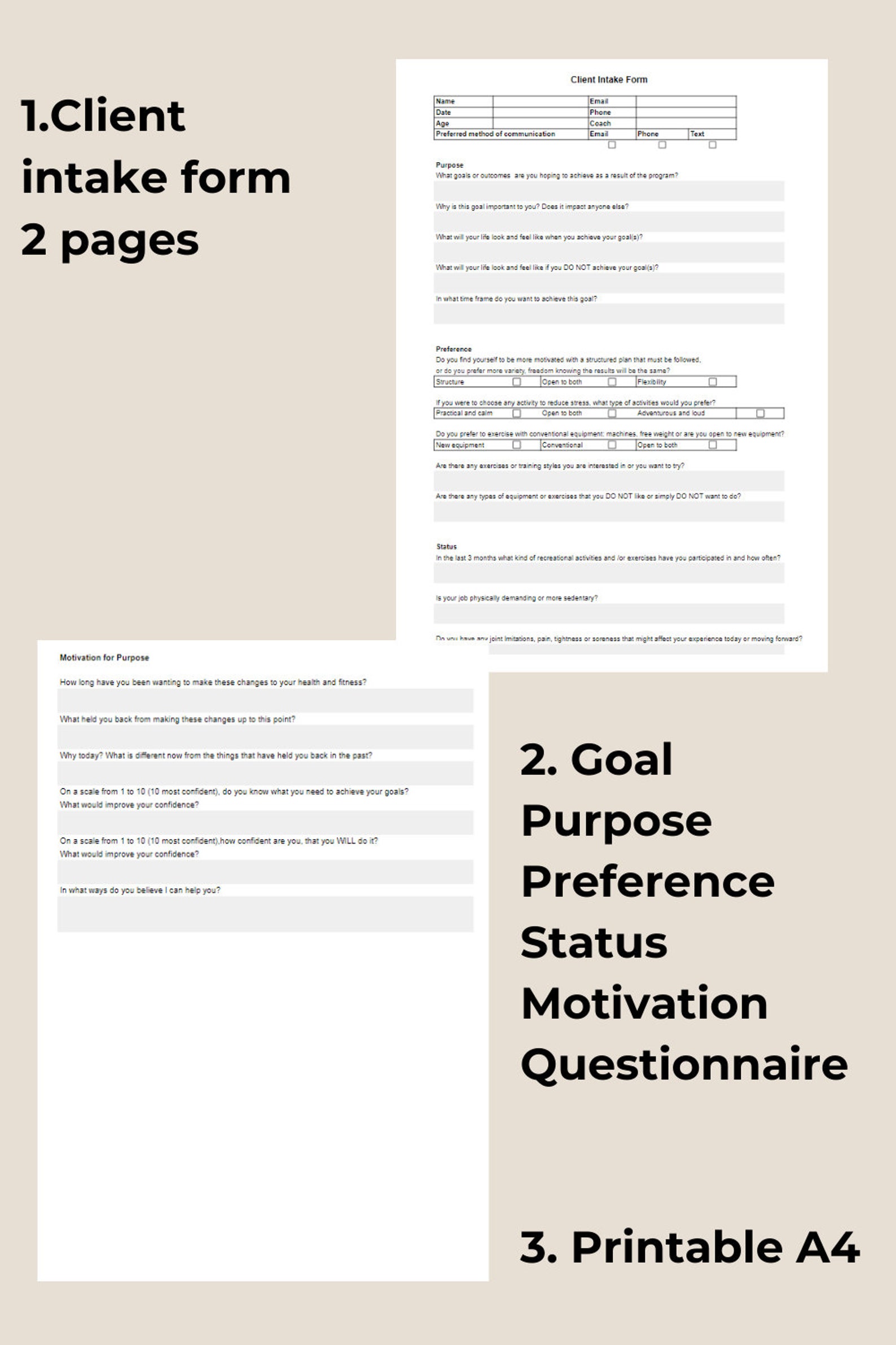 Health Coach Client Intake Form, Personal Trainer Template,unbranded ...