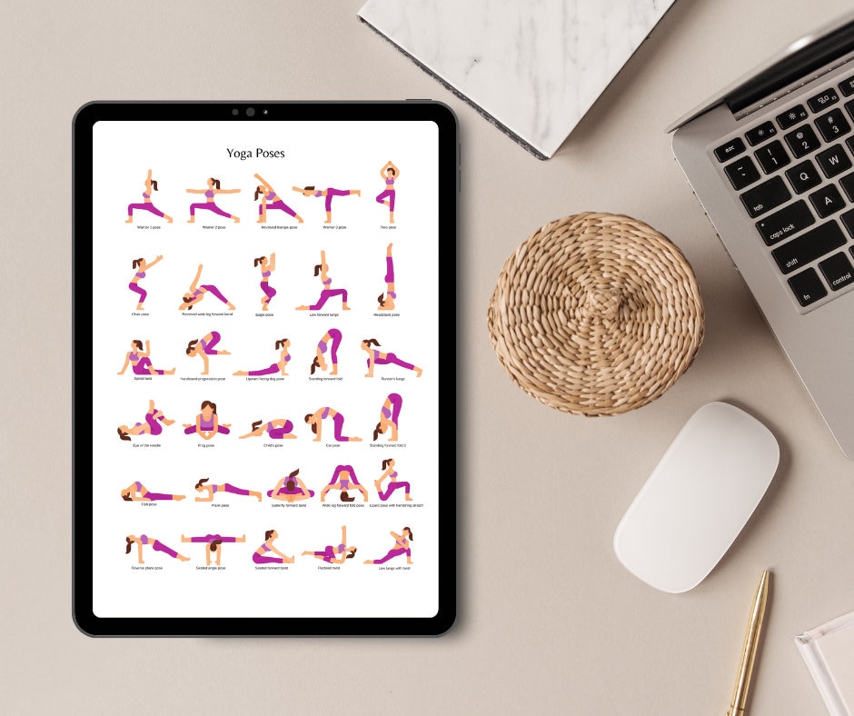 Yoga Poses Printable 4 Pages Bundle,digital Download Yoga Poses,yoga ...