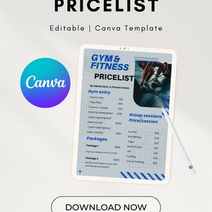 Fitness Pricelist Canva Template, Editable Gym E-flyer (digital) - Etsy