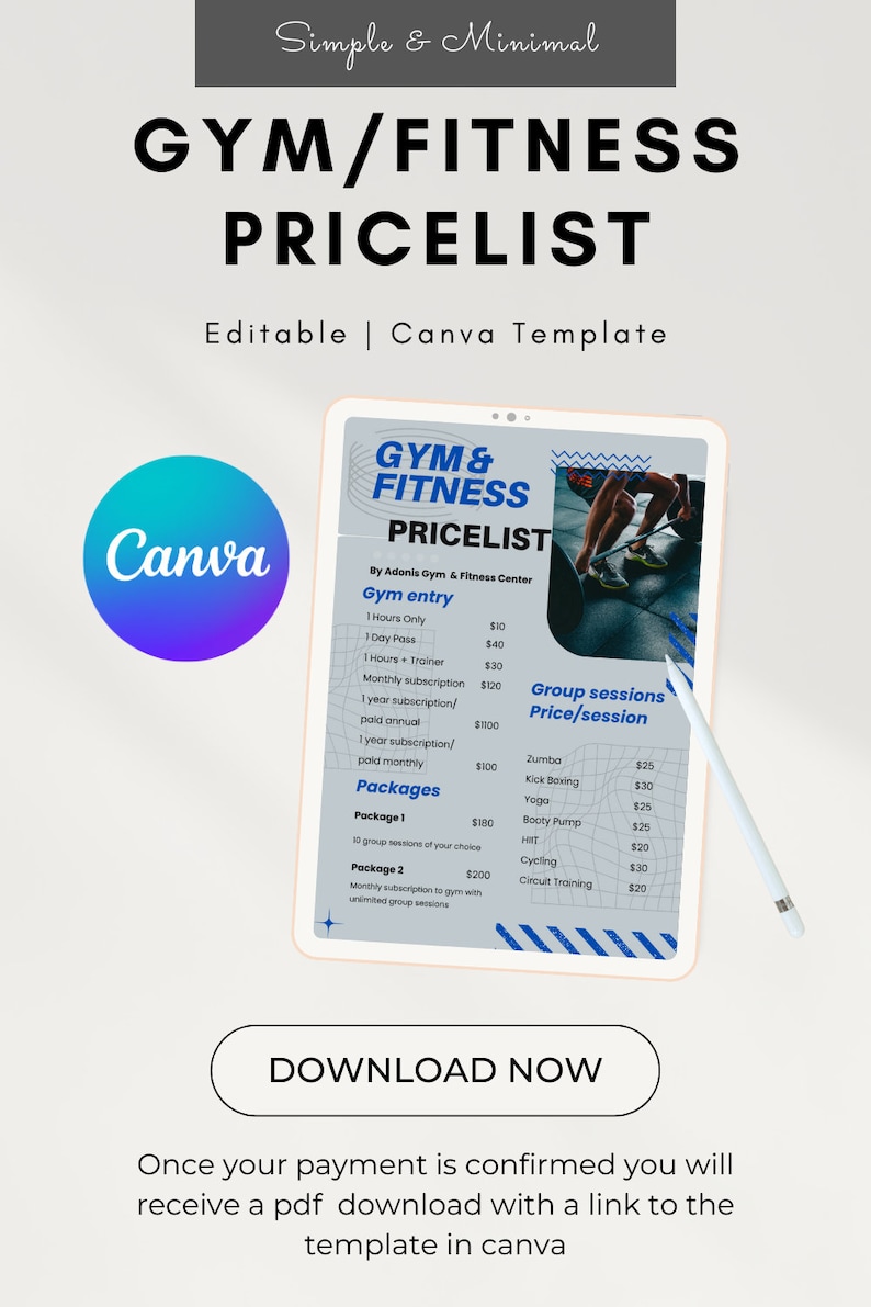 Fitness Pricelist Canva Template, Editable Gym E-flyer (digital) - Etsy