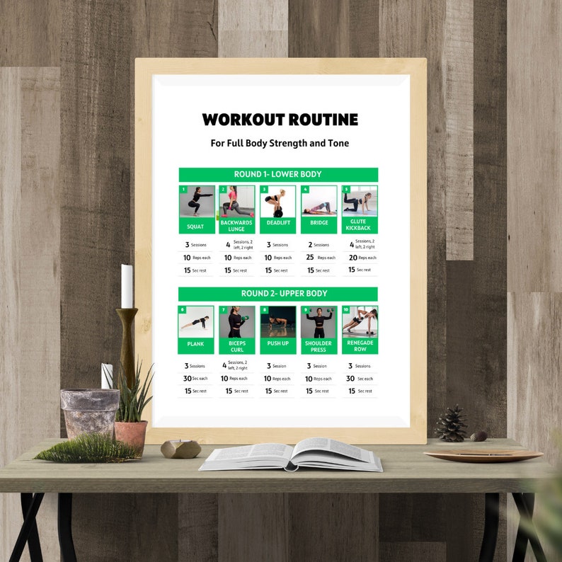 10 Full Body Home Workout Poster, Daily Strength Training, Exercise ...