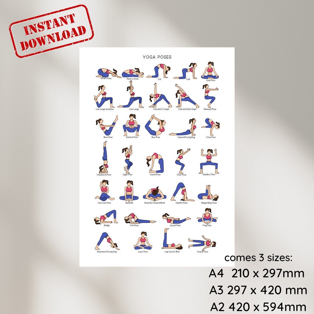 33 Yoga Poses Printable Poster,digital Download Yoga Poses Poster,yoga ...