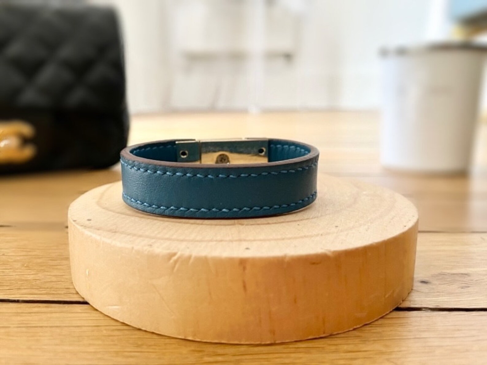 Made in France: Custom-made Blue Leather Bracelet With Resistant Gold ...
