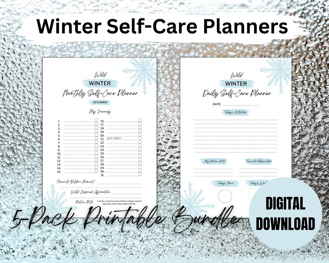 Nature Based Winter Self-care Self-love Planner Checklist for Wellness and Mental Health, Daily ...