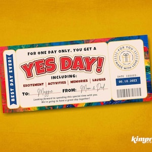 Yes Day Ticket, Kids Best Day Ever Souvenir, Yes Day Gift Certificate ...