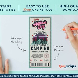 Camping Ticket Template, Mothers Day Gift Idea, Mothers Day Activity ...
