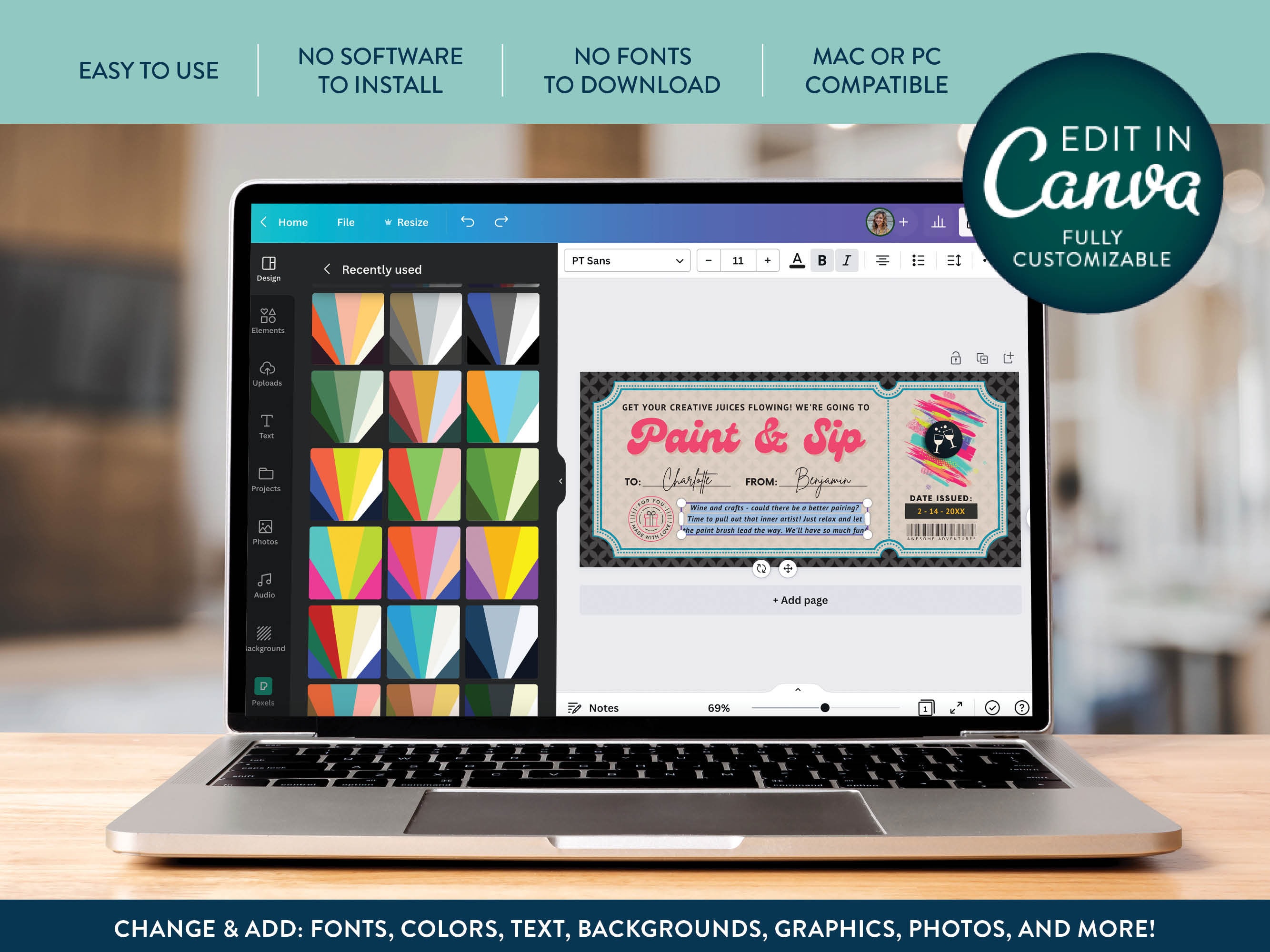 Paint & Sip Ticket Template Art Class Gift Certificate Fun - Etsy