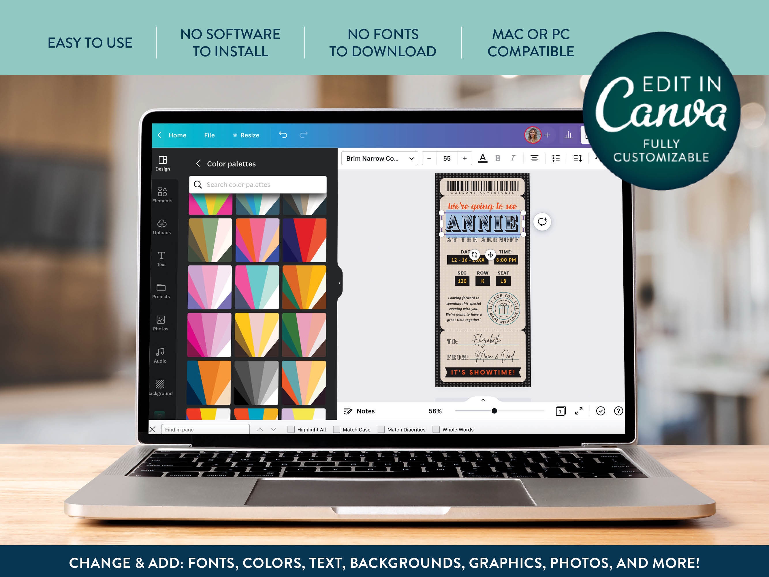 Theater Show Ticket Template, Broadway Show Gift Idea, Musical Theater ...