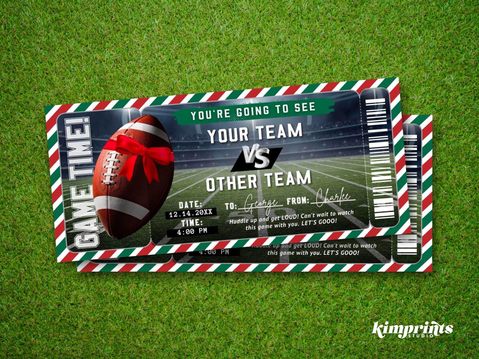 Football Ticket Template, Football Christmas Gift Certificate, Editable ...