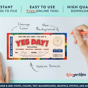 Yes Day Ticket, Kids Best Day Ever Souvenir, Yes Day Gift Certificate ...