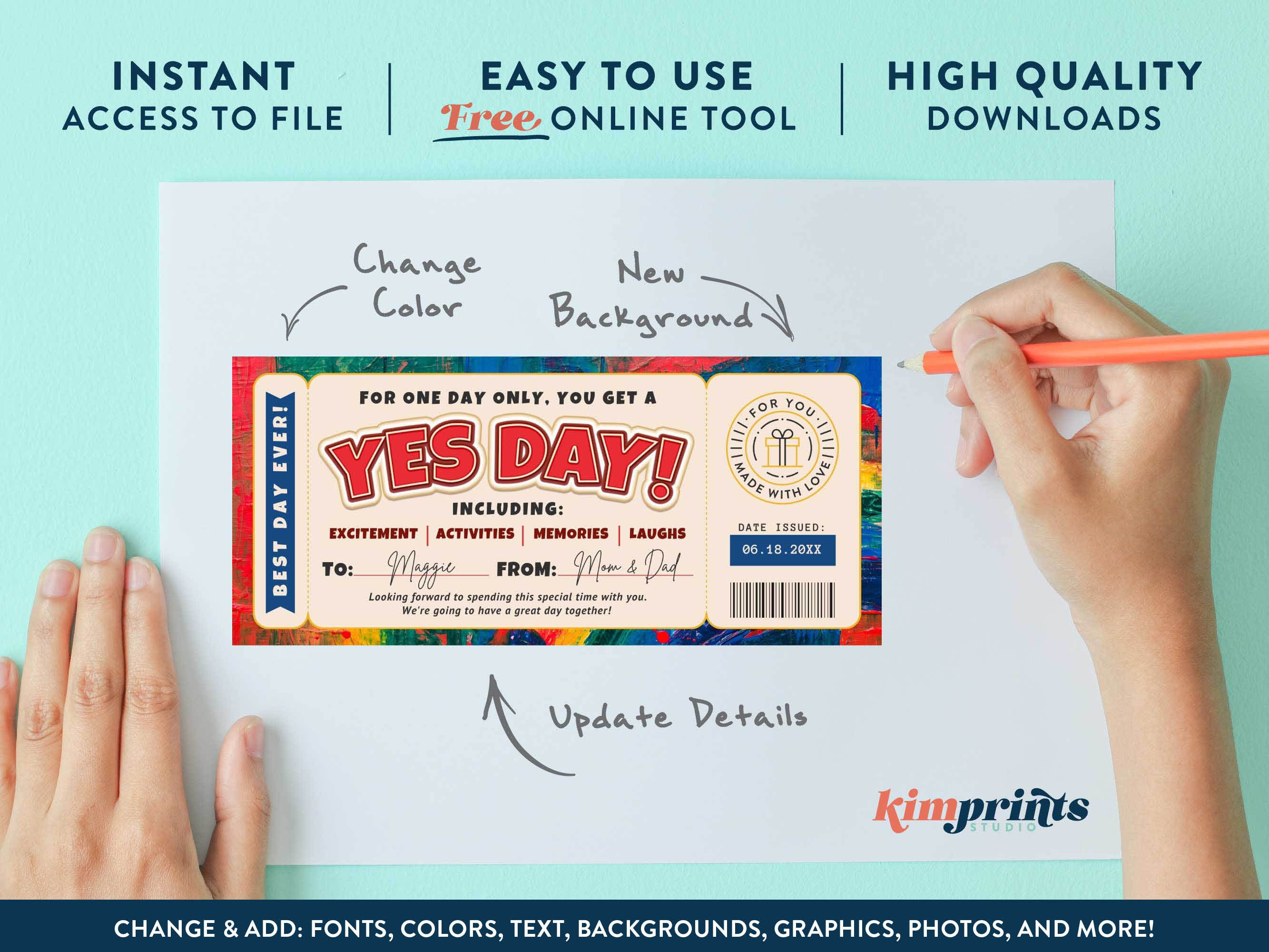 Yes Day Ticket, Kids Best Day Ever Souvenir, Yes Day Gift Certificate ...