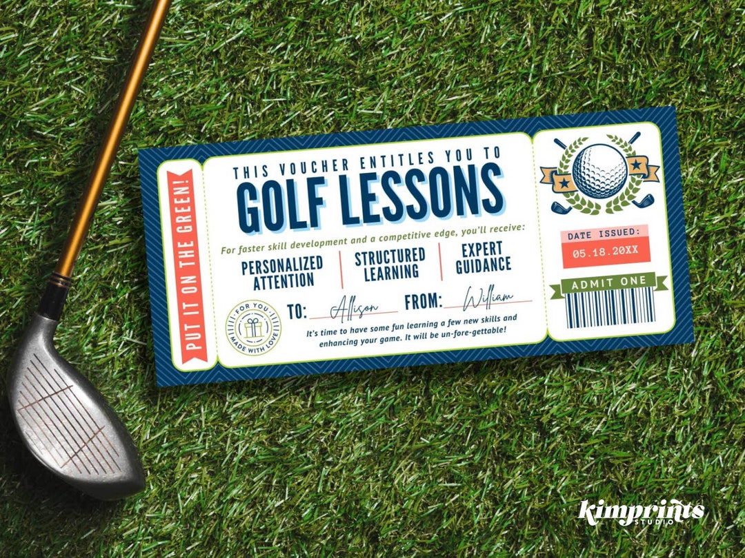 Golf Lessons Ticket Template, Golfing Gift Idea, Class to Improve Golf ...