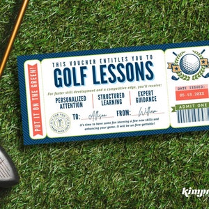 Golf Lessons Ticket Template, Golfing Gift Idea, Class to Improve Golf ...