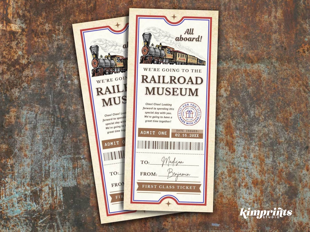 Railroad Museum Ticket Template, Train Experience Certificate, Vintage ...