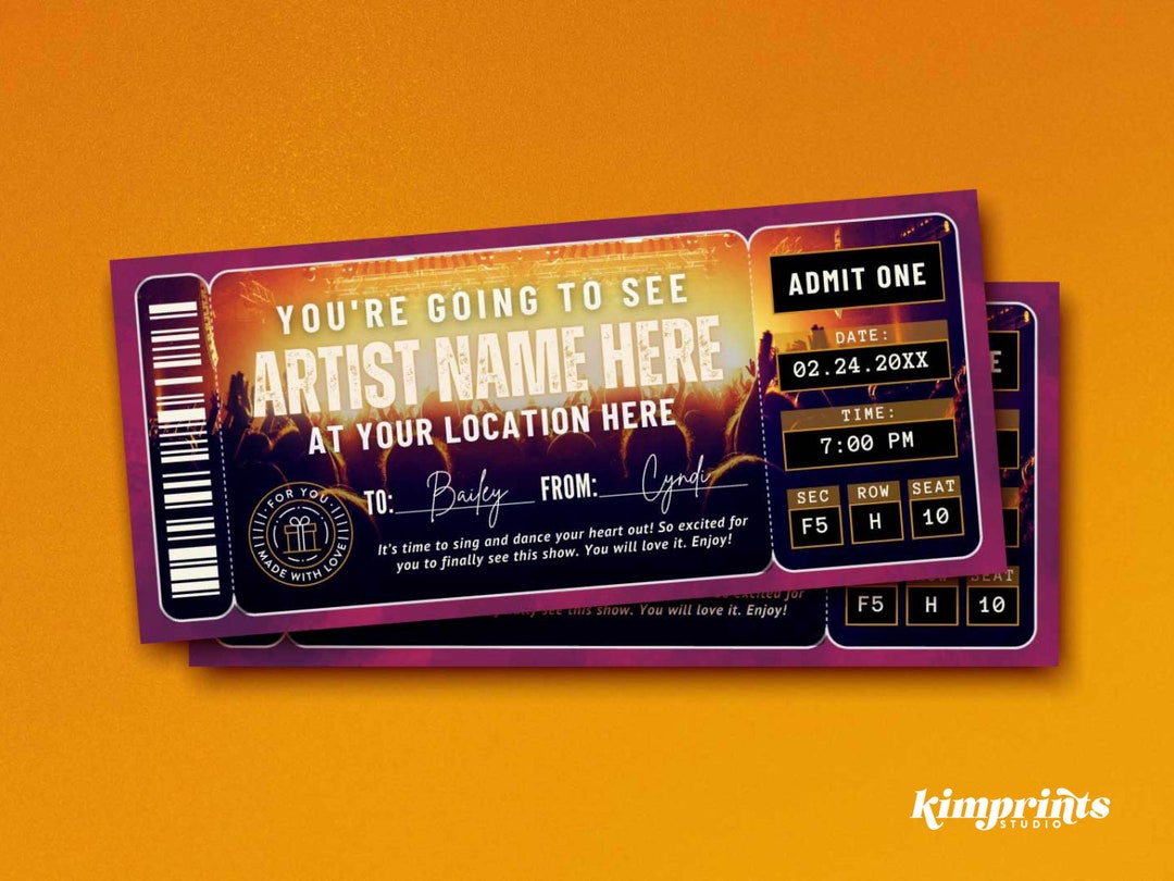 Concert Ticket Template, DIY Event Ticket, Custom Ticket Gift, Surprise ...