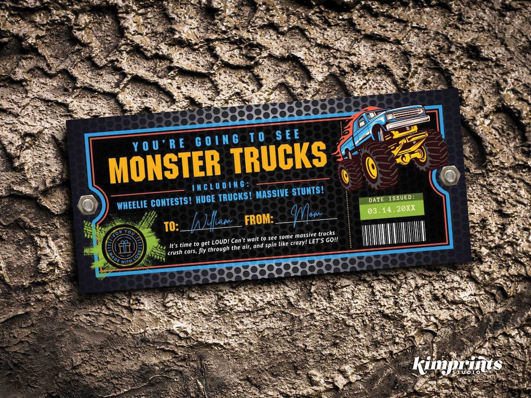 Monster Truck Show Ticket, Monster Truck Gift Idea, Surprise Monster ...